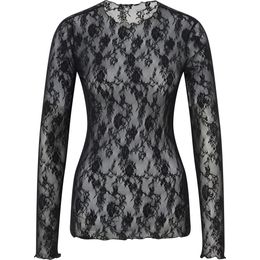 Wolford Spitzen-Langarmshirt, floral, Wellsaumkanten, für Damen, schwarz, L