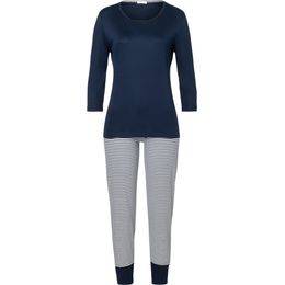 Mey Paula Schlafanzug, 3/4-Arm, Rundhals, Streifen, für Damen, blau, 46