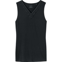 Schiesser Unterhemd, breite Träger, Spitze, V-Ausschnitt, für Damen, schwarz, 44