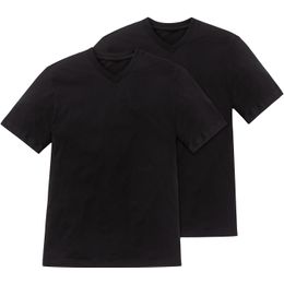 Schiesser American T-Shirt, 2er-Pack, V-Ausschnitt, für Herren, schwarz, M