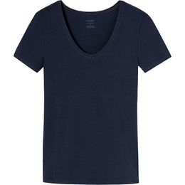 Schiesser Naturschönheit Unterhemd, V-Ausschnitt, Feinripp, für Damen, blau, 36