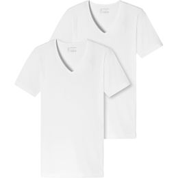 Schiesser T-Shirt, 2er-Pack, V-Ausschnitt, für Herren, weiß, 8