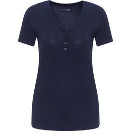 Schiesser Schlafshirt Single-Jersey, V-Ausschnitt, Knopfleiste, für Damen, blau, 44