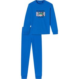 Schiesser Teens Nightwear Schlafanzug, Print-Motiv, Softbund, für Kinder, blau, 164