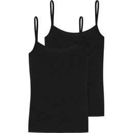 Schiesser Unterhemden, 2er-Pack, Spaghetti-Träger, Single-Jersey, für Damen, schwarz, 38