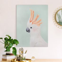 Bilderwelten Leinwandbild Tiere Pop Art Kunstdruck pastell - Kakadu vor Pastellblau - V&ouml;gel XXL Wohnzimmer Schlafzimmer