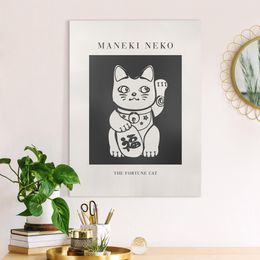 Bilderwelten Leinwandbild Maneki Neko - Die Gl&uuml;ckskatze - Wandbild bis XXL Print Vintage Tiere Wohnzimmer Schlafzimmer Jugendzimmer