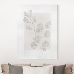 Bilderwelten Leinwandbild originell Tropisch Kunstdruck beige - Punkte werden zu Zweigen - Pflanzen XXL Wohnzimmer Schlafzimmer