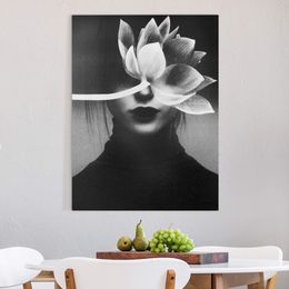 Bilderwelten Leinwandbild originell modern Kunstdruck schwarz weiss - Fototexperiment Lotus - Wandbild XXL Wohnzimmer Schlafzimmer