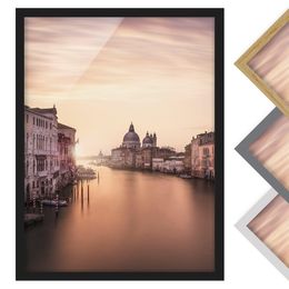 Bilderwelten Bild mit Rahmen Abendstimmung in Venedig - gerahmte Wandbilder Print Skyline Stadt Wohnzimmer Schlafzimmer Bad Badezimmer K&uuml;che Flur Esszimmer Beige