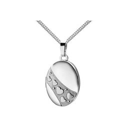 JEVELION Silberkette mit Medaillon oval Herzen-Ornament 925 Silber zum Öffnen für 2 Fotos (Foto Amulett Anhänger