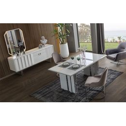 JVmoebel Essgruppe Luxus Esszimmer Set Esstisch + 6x Stühle + Sideboard mit Spiegel
