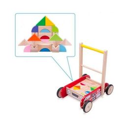 suebidou Babywalker Feuerwehr- Lauflernwagen Lauflernhilfe aus Holz mit Bausteinen