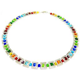 traumschmuck Collier 135s Halskette Metallrahmen Glasperlen Silbereinzug seidenmatt bunt (Geschenk