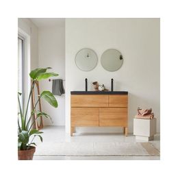 Tikamoon Waschtisch Easy Badezimmermöbel aus massiver Eiche und Lavastein 120 cm