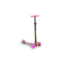 Byox Kinderroller Scooter Rapture aus Alu, Wassertransferdruck, PU Leuchtr&auml;der rosa