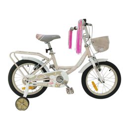 Makani Kinderfahrrad Breeze 16 Zoll Stützräder, Metallrahmen, Korb, Klingel rosa