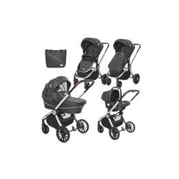 Lorelli Kombikinderwagen Ramona 3 in 1 Babyschale Sitzeinheit Wickeltasche Korb schwarz/grau