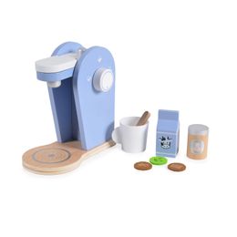 Moni Spielzeug Kaffeemaschine 4343 aus Holz, Tasse, Milchbeutel, Zuckerdose blau