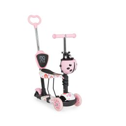 Moni Kinderroller Lollipop 3 in 1 Schiebestange, Sitz, PU-Vorderräder mit LED rosa