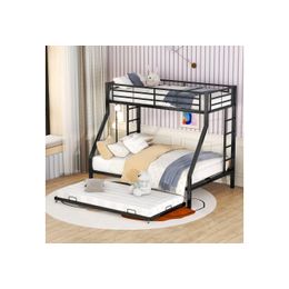 SOFTWEARY Etagenbett Metallbett mit 3 Schlafgelegenheiten und Lattenroste (90x200 cm/140x200 cm)