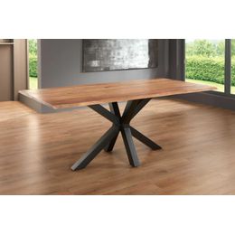 Esstisch Baumkante massiv Akazie natur 220 x 100 Spider-Gestell schwarz SPYRO
