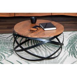 Couchtisch rund Akazieholz massiv nussbaum 60 x 60 cm Metallgestell schwarz ALLISON
