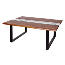 B-Ware Couchtisch Baumkante massiv Akazie nougat 118 x 80 schwarz FRANCO