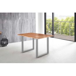Esstisch Baumkante massiv Akazie natur 160 x 85 U-Gestell silber LUBIN
