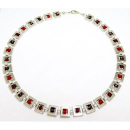 traumschmuck Collier 135t Halskette Metallrahmen Glasperlen Silbereinzug rot lila violett (Geschenk