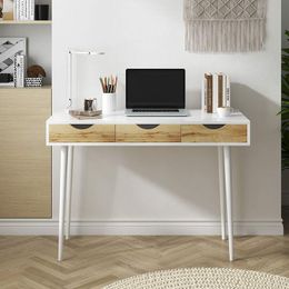 Home Schreibtisch mit Schublade 110 cm Schlichter Arbeitstisch Schminktisch mit 3 Schubladen Arbeitszimmer Arbeitsplätze Schreibtische Weiß - Soges