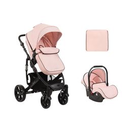 Kikkaboo Kombikinderwagen 3 in 1 Beloved Babywanne Autositz Wickeltasche faltbar pink