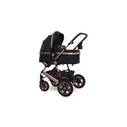 Lorelli Kinderwagen Lora faltbar Gummiräder Tragetasche Sportsitz Fußabdeckung schwarz gold