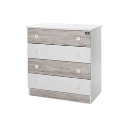 Lorelli Kommode Dresser 81 x 50 x 86 cm, 4 große Schubladen, schnelle Montage weiß grau