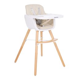 Kikkaboo, Kinderhochstuhl 2 in 1 Woody, Kinderstuhl, Tisch verstellbar, Gurt beige
