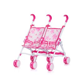 Chipolino Puppenwagen Twiny, Doppelpuppenwagen Doppelräder Schiebehöhe 48 cm pink