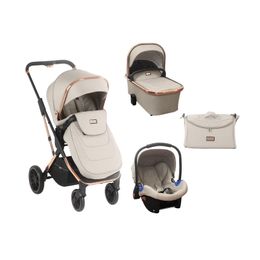 Kikkaboo Kinderwagen Angele 3 in 1, Sportsitz, Babywanne Autositz Adapter Tasche beige