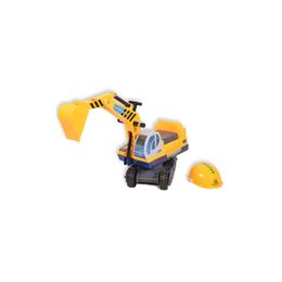 Moni Spielzeug Bagger 138 mit Helm, 77 cm lang Lenkrad Hupe, bewegliche Schaufel gelb
