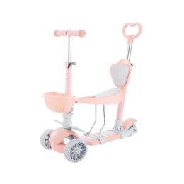 Makani Kinderroller, Dreirad, Laufrad, BonBon 4 in 1, mit Schiebestange, Korb rosa