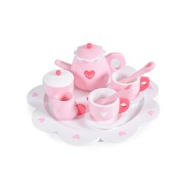 Moni Kinder Teeservice Herz 005 Holz 10-teilig, Kanne, Tassen, Löffel, Teller rosa