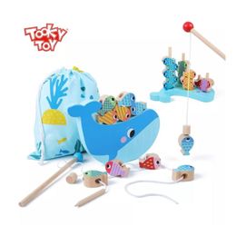 Tooky Toy Angelspiel TH698 Holz 25-teilig Stapelspiel, Fädelspiel, Steckspiel blau