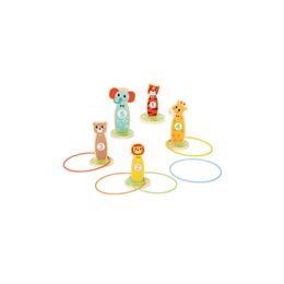Tooky Toy Ringwurfspiel T401 aus Holz 15-teilig, 5 bunte Tierfiguren, 5 Ringe bunt
