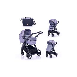 Lorelli Kombikinderwagen 2 in 1 Adria, Aluminiumrahmen, Wickeltasche, Adapter grau