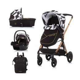 Chipolino Kinderwagen Elite 3 in 1, Autositz, klappbar, Tragetasche, Sportsitz schwarz weiß