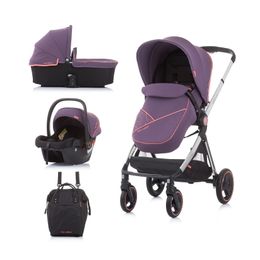 Chipolino Kinderwagen Elite 3 in 1, Autositz, klappbar, Tragetasche, Sportsitz lila