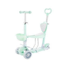 Makani Kinderroller, Dreirad, Laufrad, BonBon 4 in 1, mit Schiebestange, Korb grün