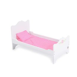 Moni Puppenbett PH12B019 aus Holz, Maße 48 x 32 x 30 cm, Kissen und Unterlage weiß