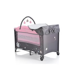 Moni Reisebett Sleepy Rollen, Wickelauflage, Matratze, Spielbogen, Seiteneingang grau pink