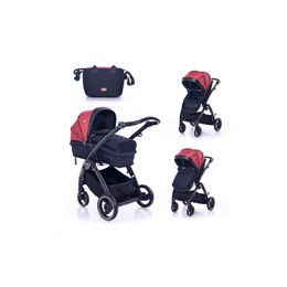Lorelli Kombikinderwagen 2 in 1 Adria, Aluminiumrahmen, Wickeltasche, Adapter rot