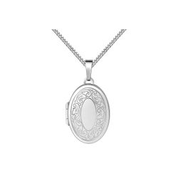 JEVELION Silberkette mit Medaillon oval OrnamentVerzierung 925 Silber Anhänger für 2 Bilder (Fotomedaillon